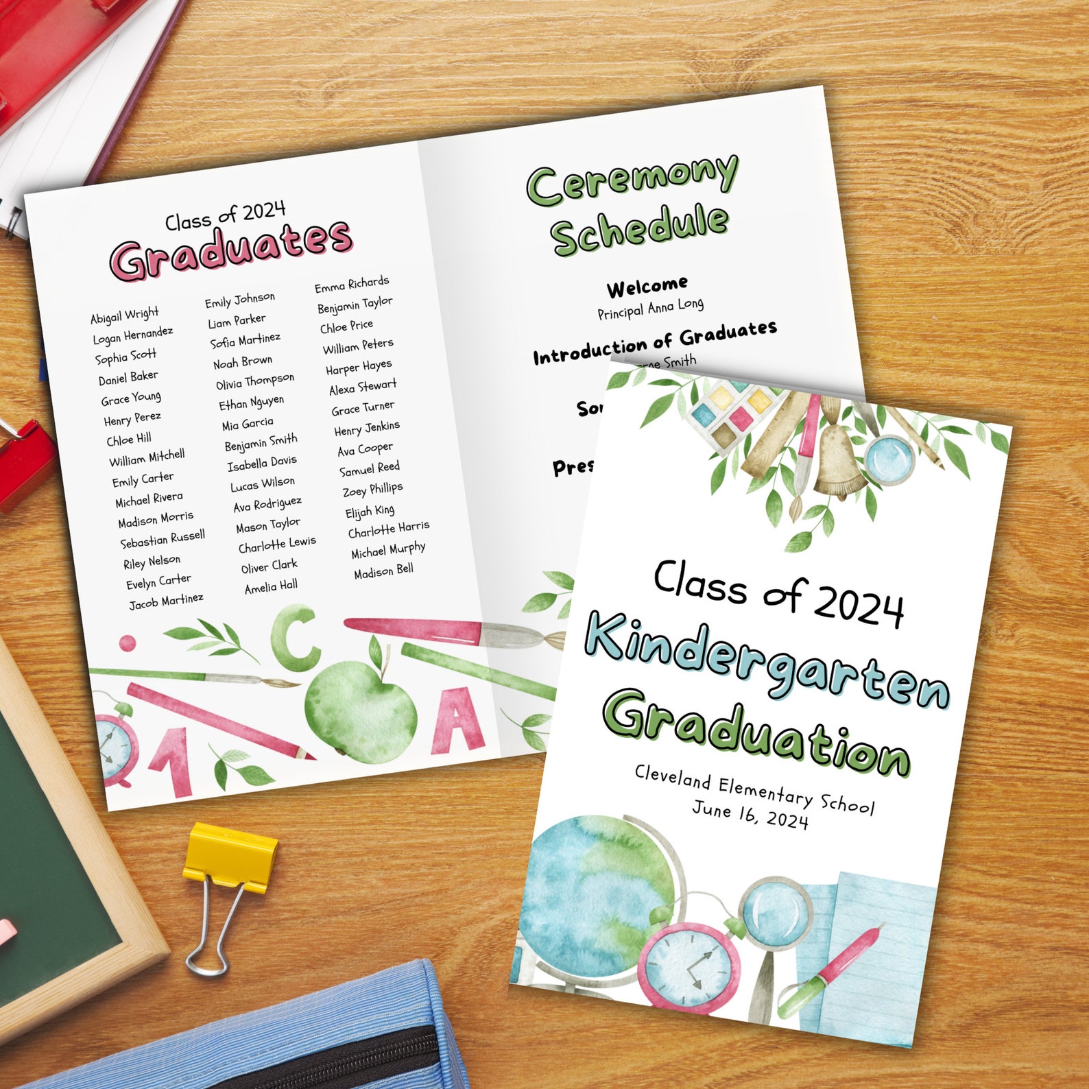 Kindergarten Graduation Program Template, Printable Graduation Program ...