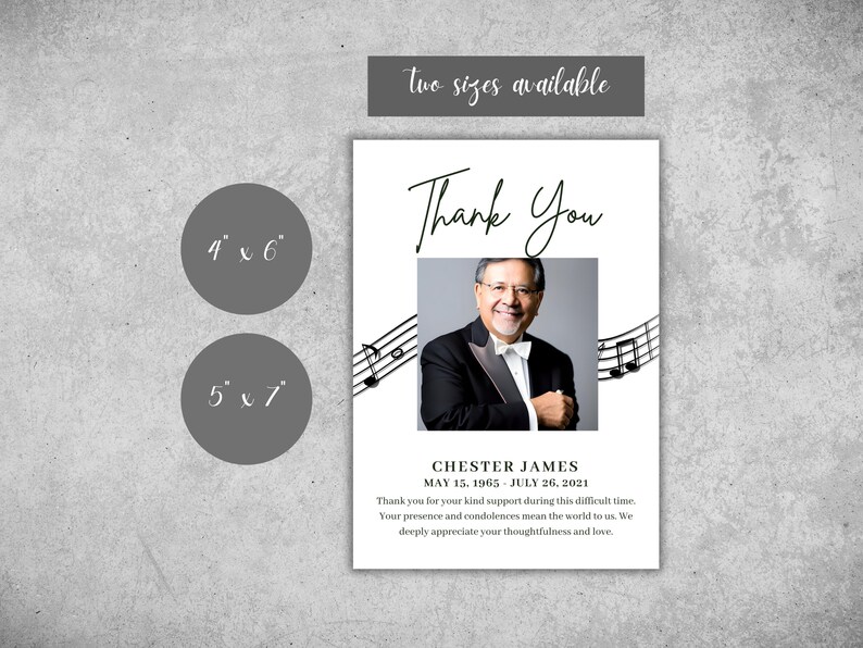 Music Note Funeral Thank You Card With Photo, Personalized Musical ...