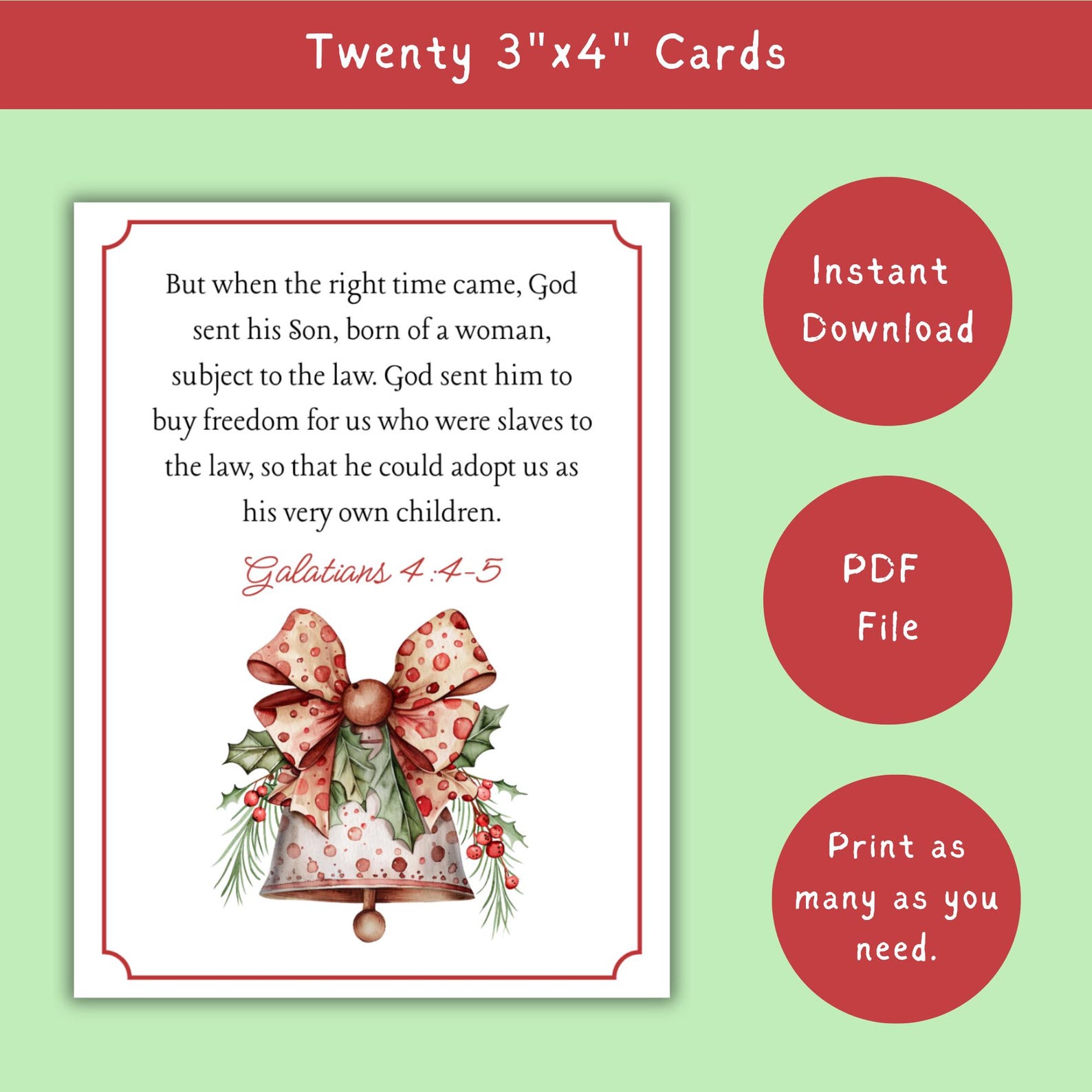 Christmas Printable Scripture Cards, Holiday Bible Verse Cards, Daily ...