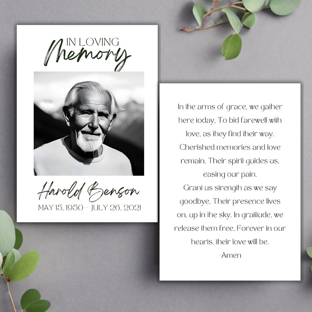 Editable Funeral Prayer Card Template, Printable Funeral Poem Card ...