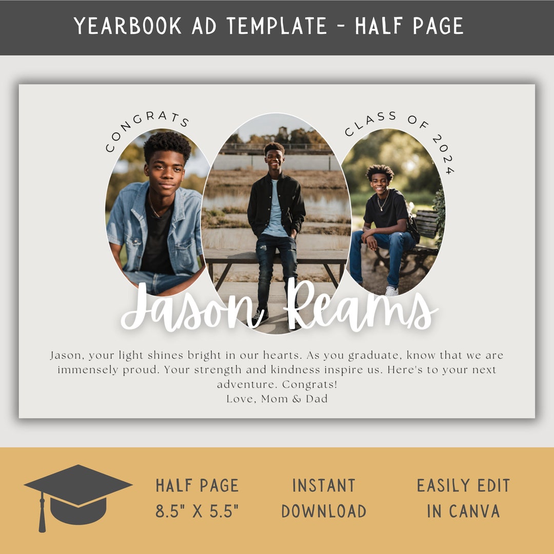 Senior Yearbook Ad Template: Half Page Photo Collage (digital Download ...