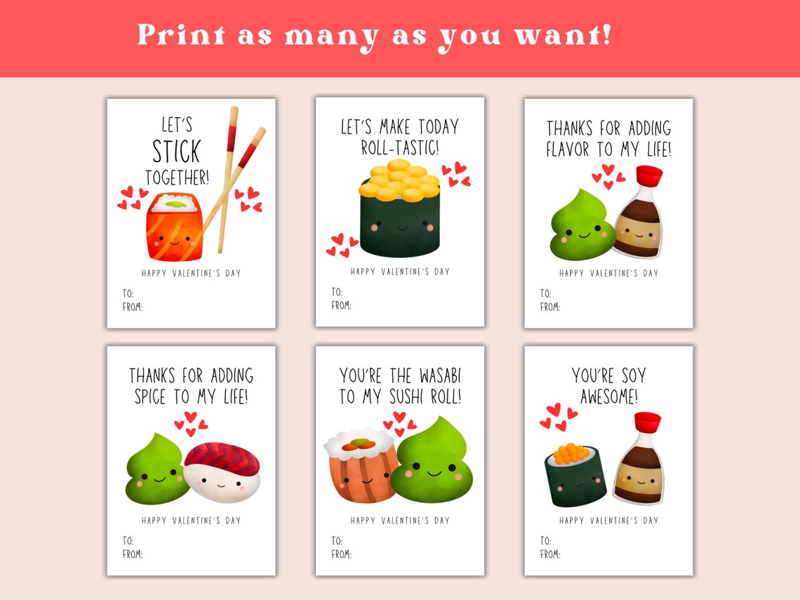 Sushi Valentines Cards Printable, Sushi Pun Valentine's Day Cards ...
