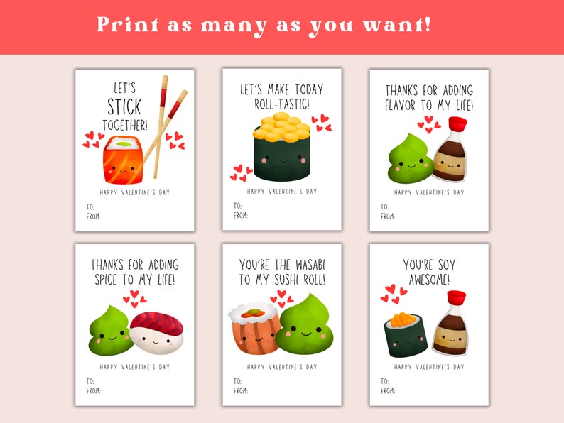 Sushi Valentines Cards Printable, Sushi Pun Valentine's Day Cards ...