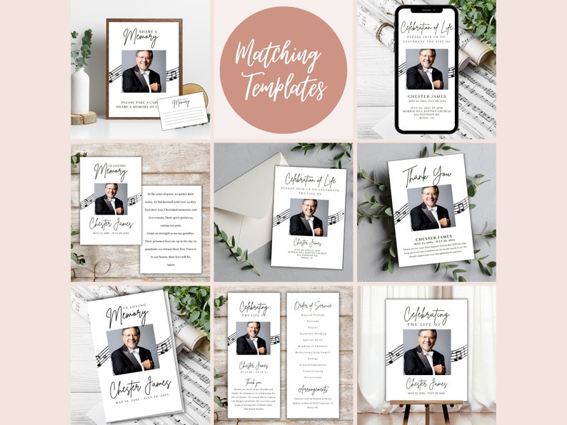 Music Note Funeral Program Template: Editable Memorial Service (digital ...