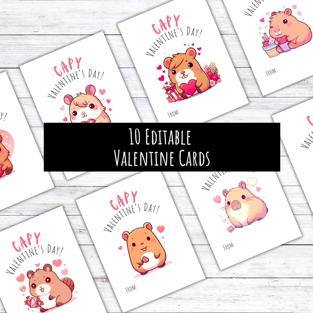 Custom Printable Capybara Valentines Day Cards, Capy Valentine's Day ...
