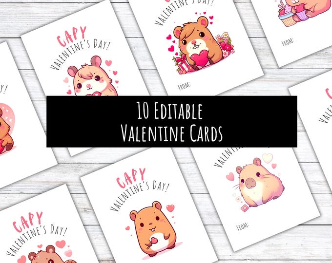 Printable Capybara Valentine's Day Cards -classroom Valentines Cards ...