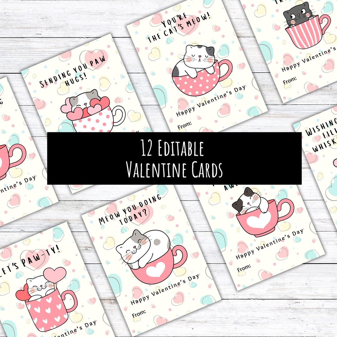 Custom Printable Cat Valentines Day Card, Funny Pun Valentine Cards for ...