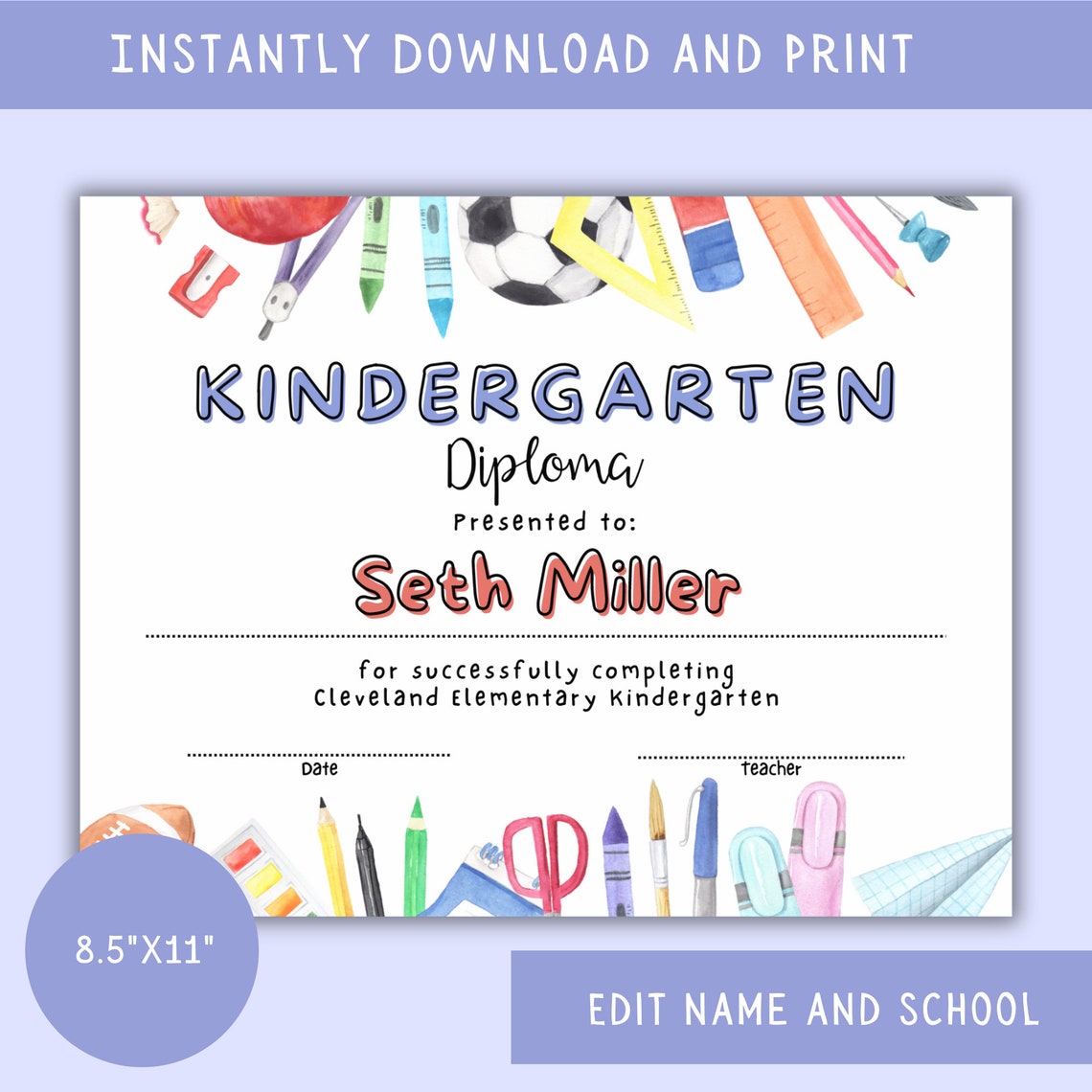 Editable Kindergarten Graduation Diploma Canva, Printable Graduation ...