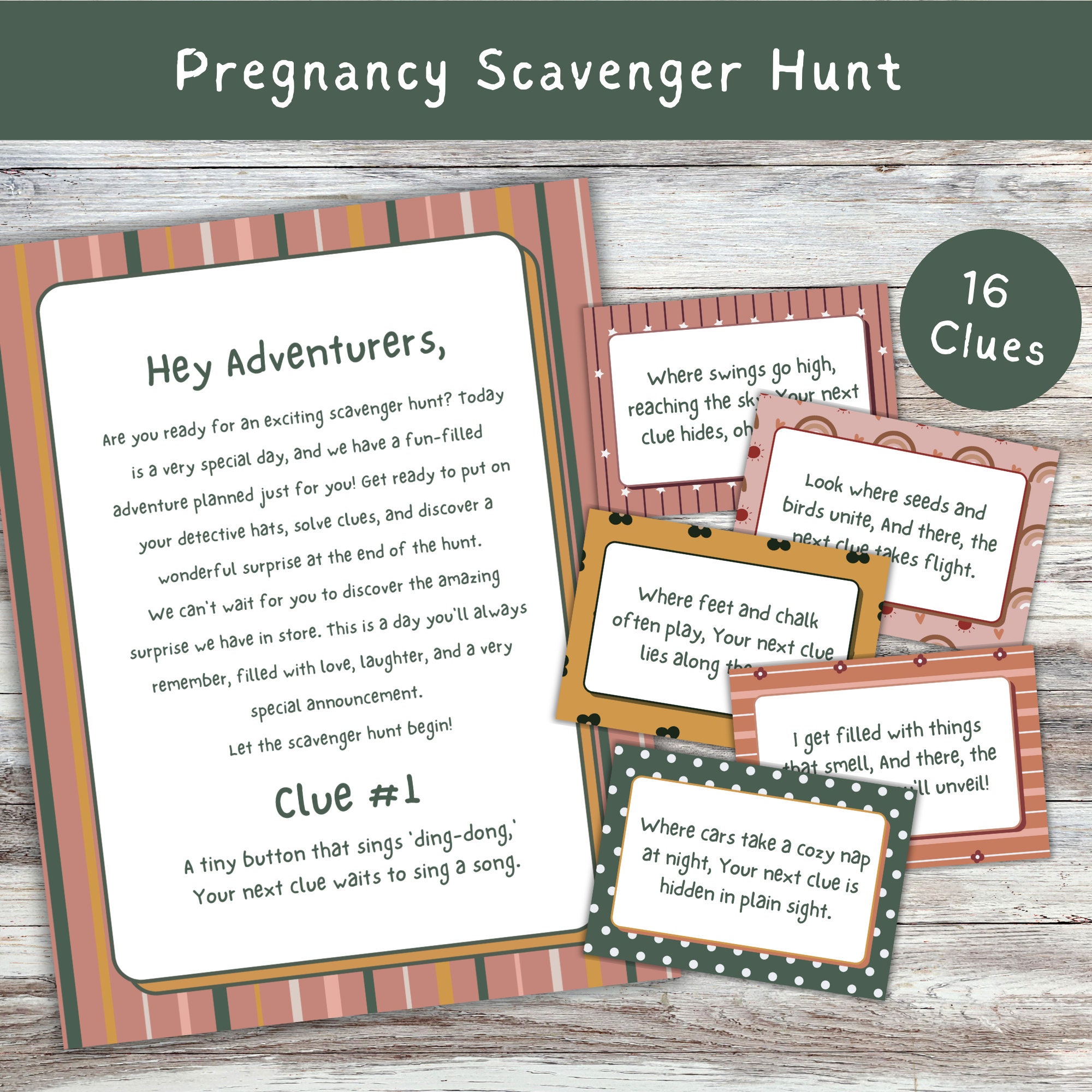 Pregnancy Reveal Scavenger Hunt for Siblings: Printable Clue Cards (PDF ...