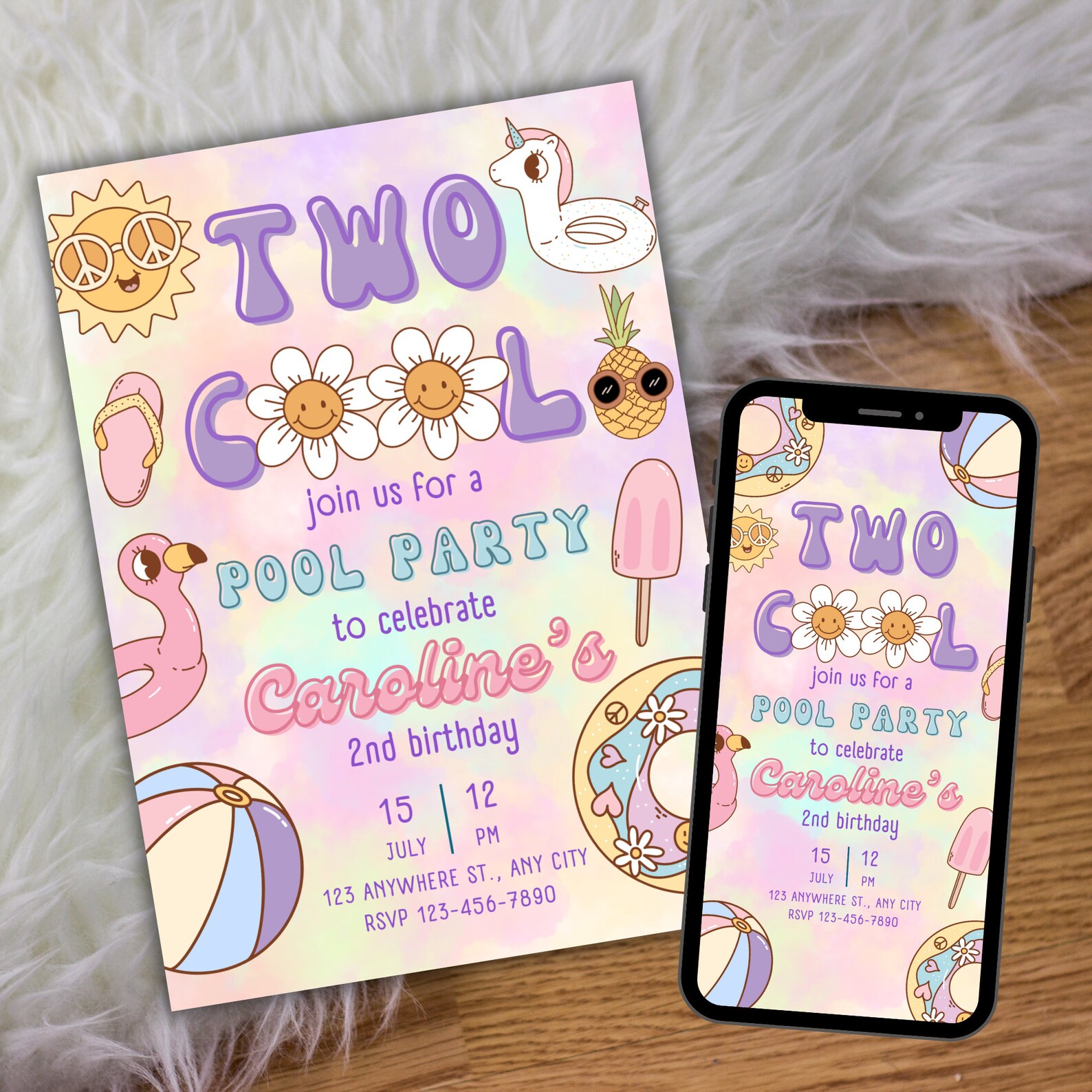 Two Cool Pool Party Birthday Invitation, Pool Party for 2nd Birthday ...
