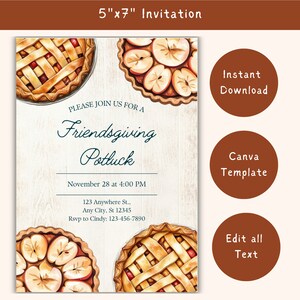 Pie Friendsgiving Potluck Invitation Template, Printable Thanksgiving ...