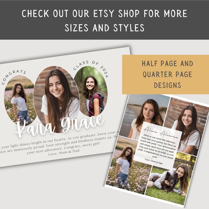Editable Senior Yearbook Ad Template: Full Page Photo Collage Tribute ...