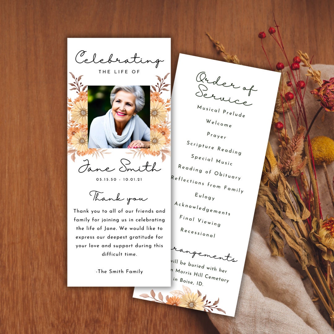 Double Sided Funeral Program Template, Printable Autumn Memorial ...