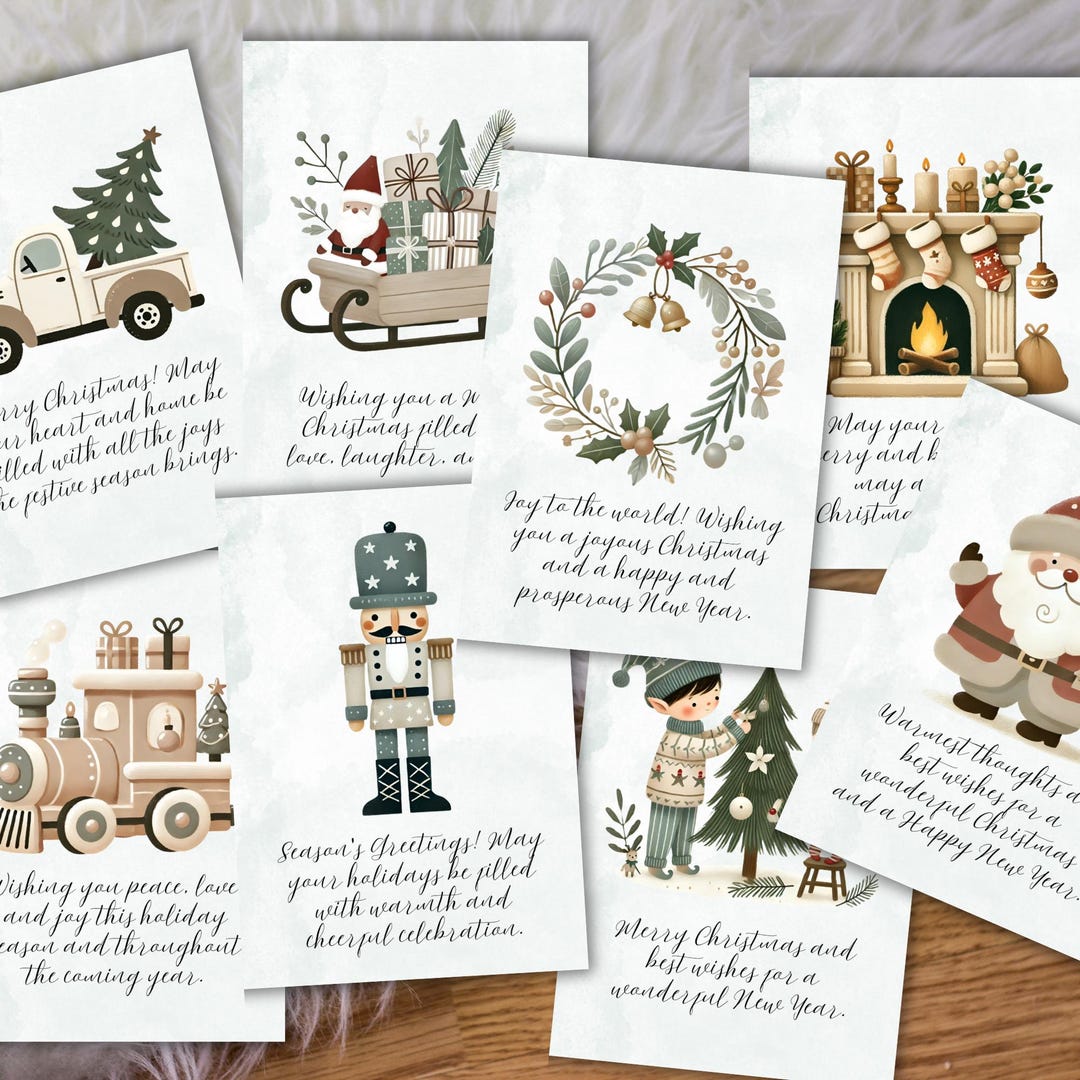 Printable Boho Christmas Card Set, Watercolor Holiday Cards for Friends ...