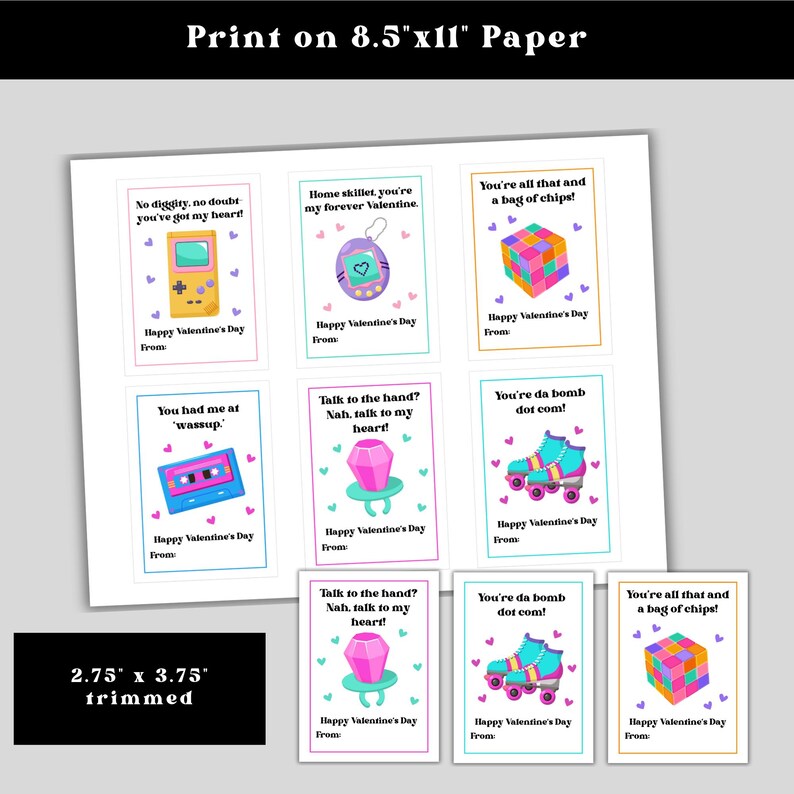 Printable 90s Valentine's Day Cards, Custom Retro Valentine Cards for ...