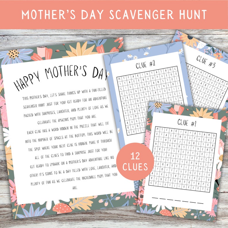 Mother's Day Treasure Hunt Clue Cards, Mother's Day Scavenger Hunt ...