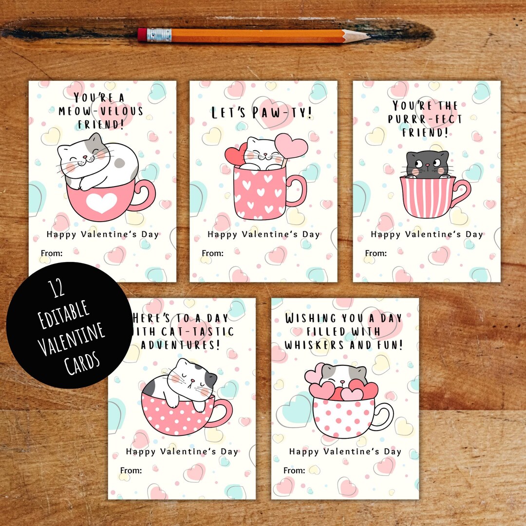 Custom Printable Cat Valentines Day Card, Funny Pun Valentine Cards for ...