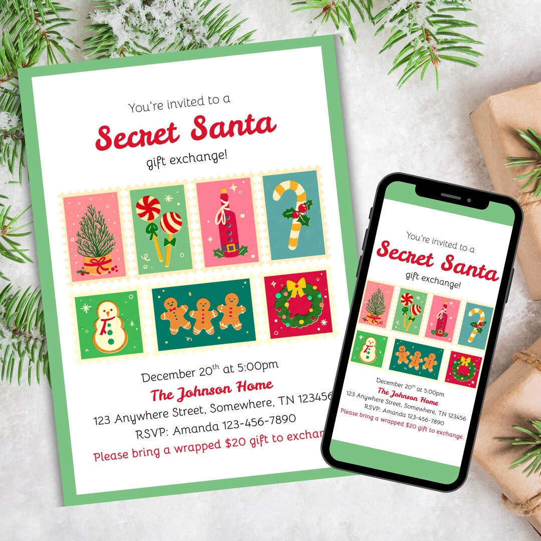 Secret Santa Christmas Party Invite Bundle, Christmas Party Gift ...
