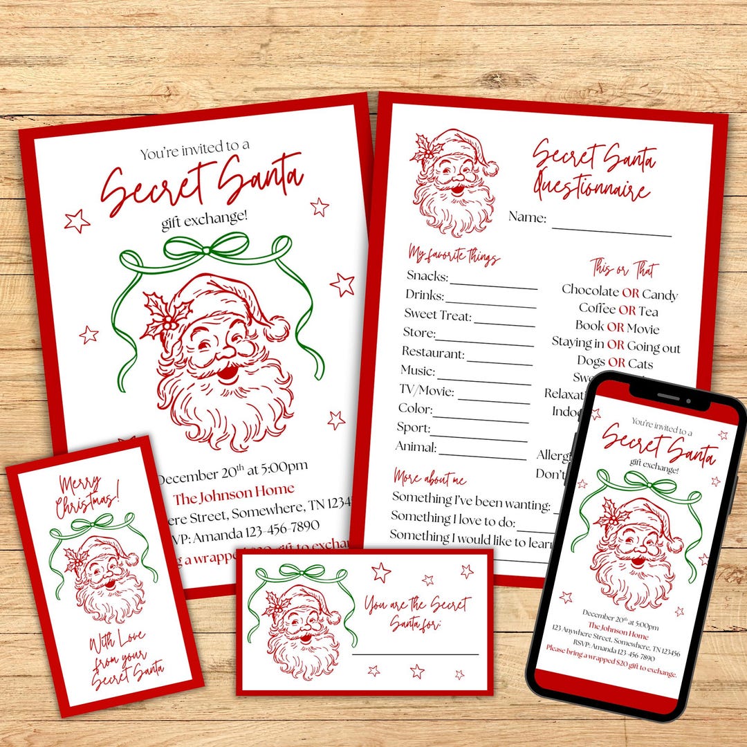 Whimsical Secret Santa Christmas Party Invite Bundle, Christmas Party ...