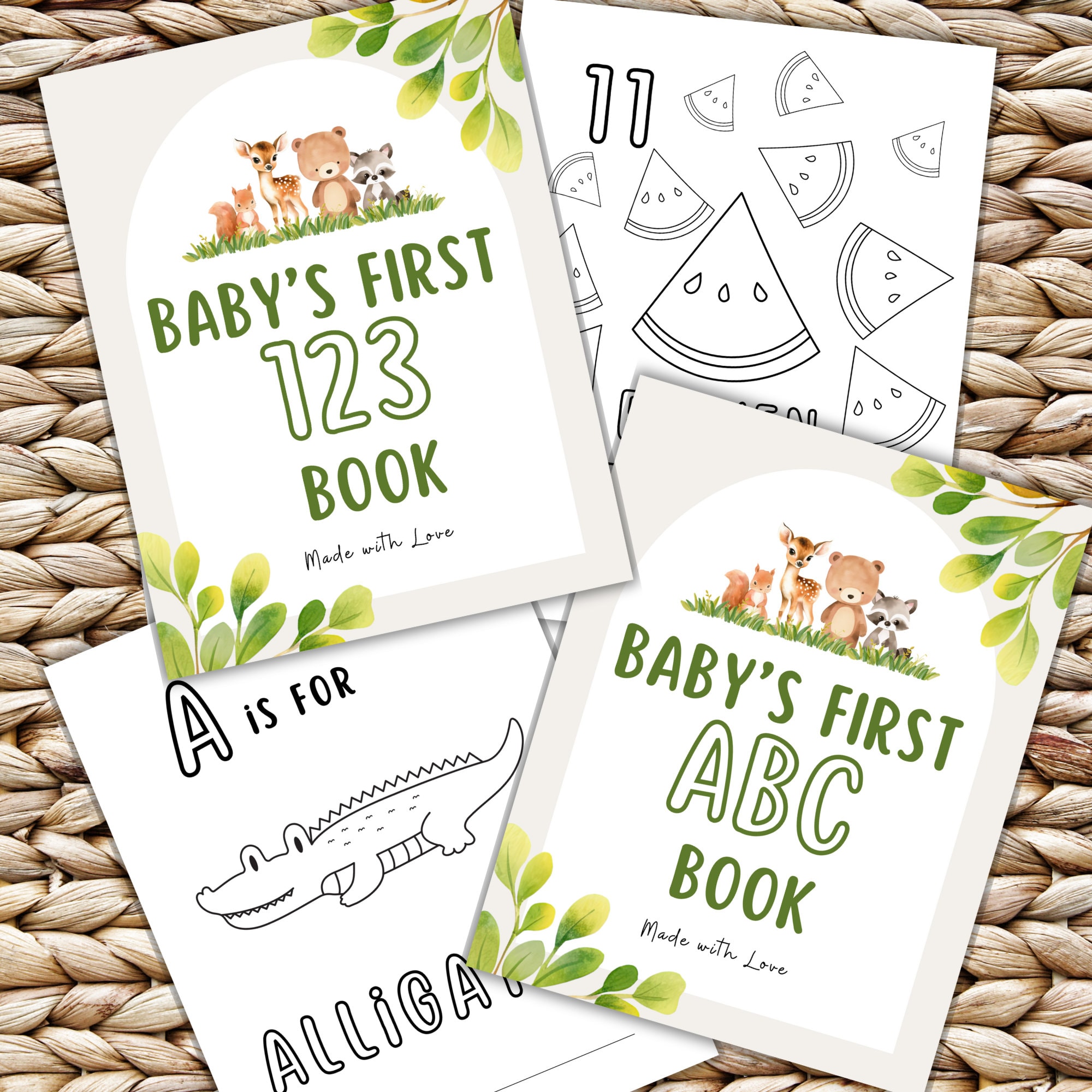 ABC 123 Coloring Book Baby Shower Game, Alphabet Coloring Pages for ...