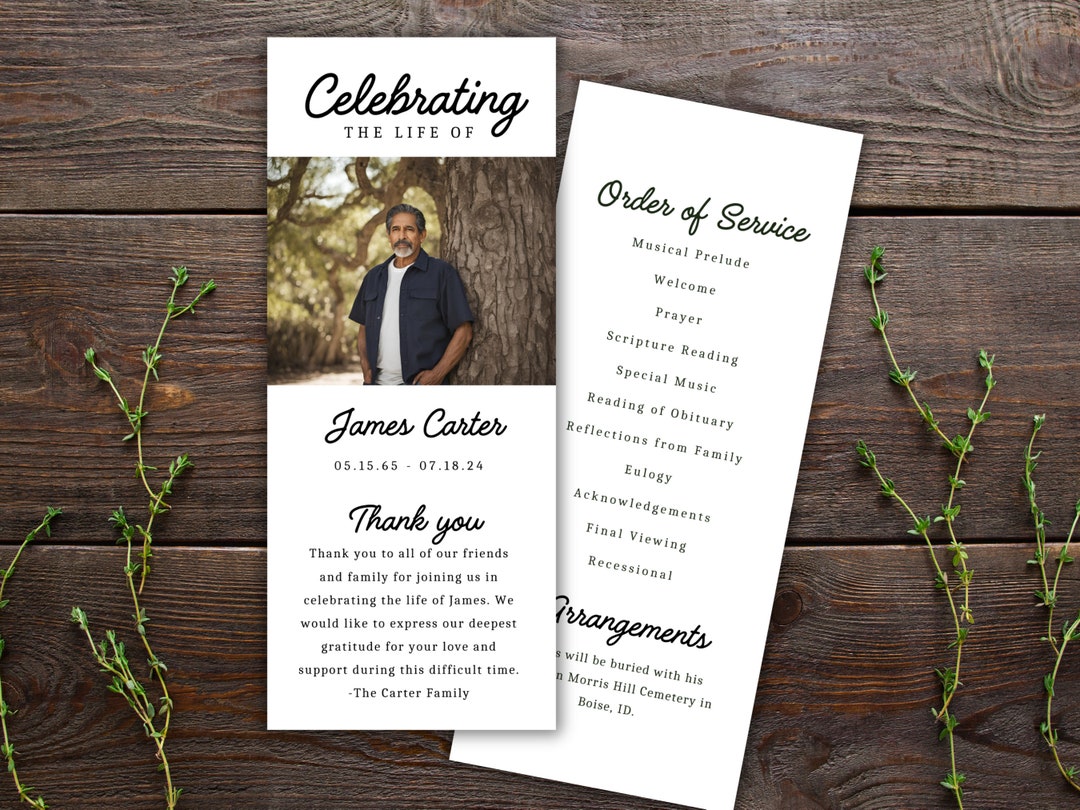 Minimal Funeral Program Template, Double Sided Funeral Program Template ...