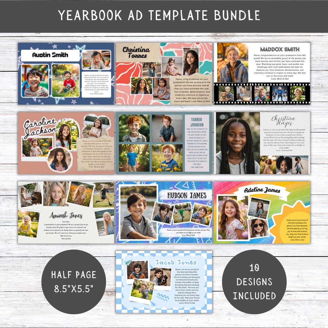 Elementary School Half Page Yearbook Ad Template Bundle, Yearbook Ad ...