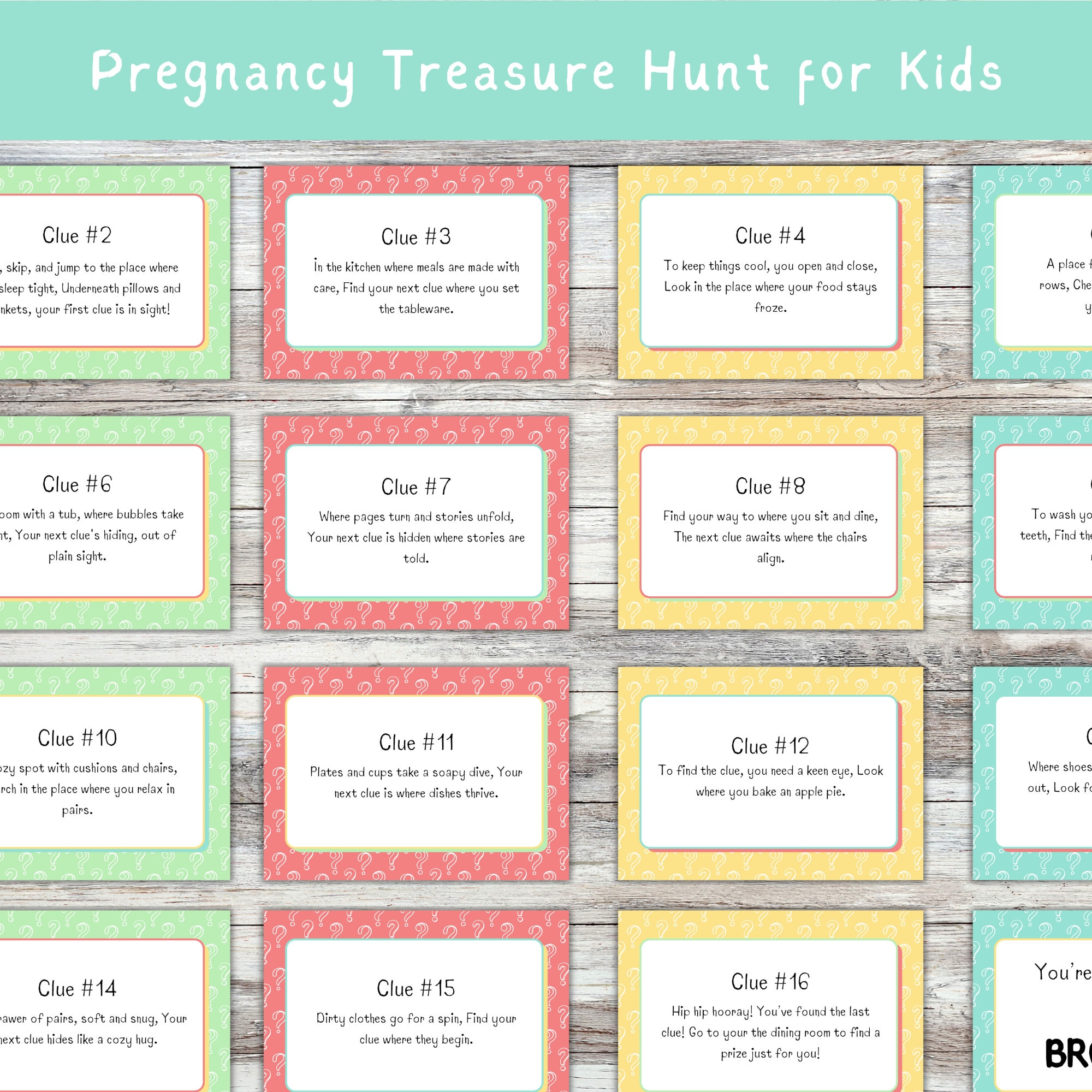 Pregnancy Reveal Scavenger Hunt for Siblings: Printable Clue Cards (PDF ...