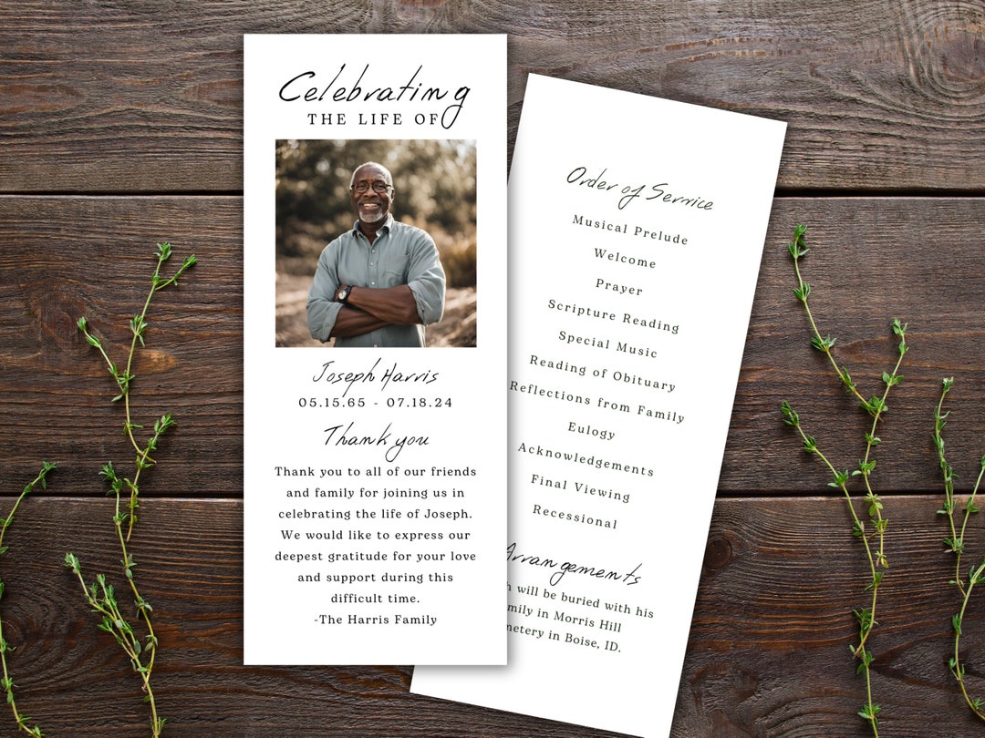 One Page Funeral Template, Minimalist Funeral Program Template, Double ...