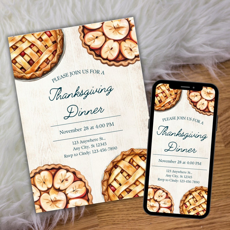 Pie Thanksgiving Dinner Invite Template, Printable Pumpkin Pie ...