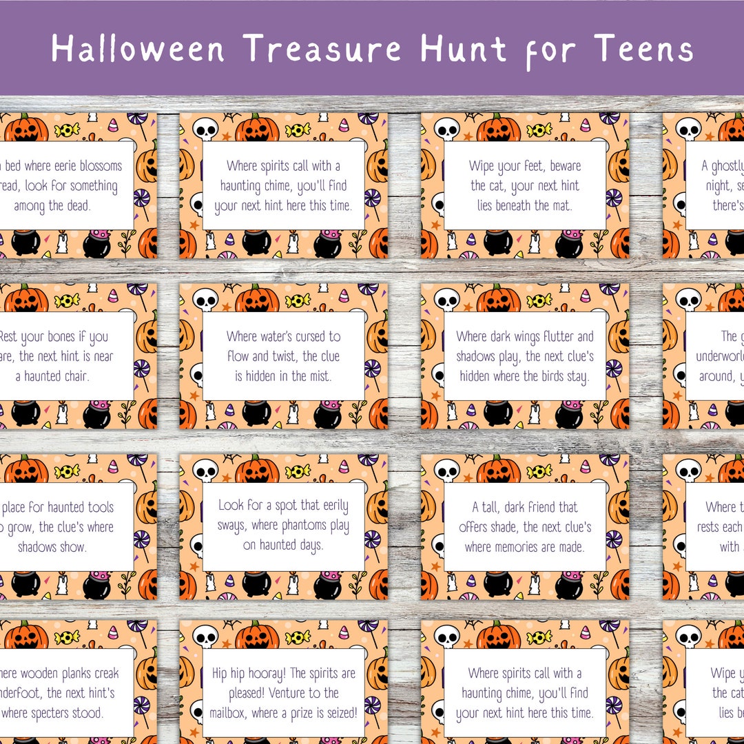Halloween Scavenger Hunt for Teens: Outdoor Treasure Hunt Clues ...