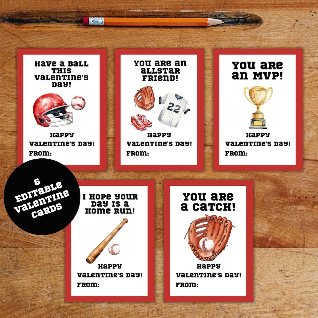 Boy Valentine Cards Baseball, Printable Middle School Boy Valentine ...