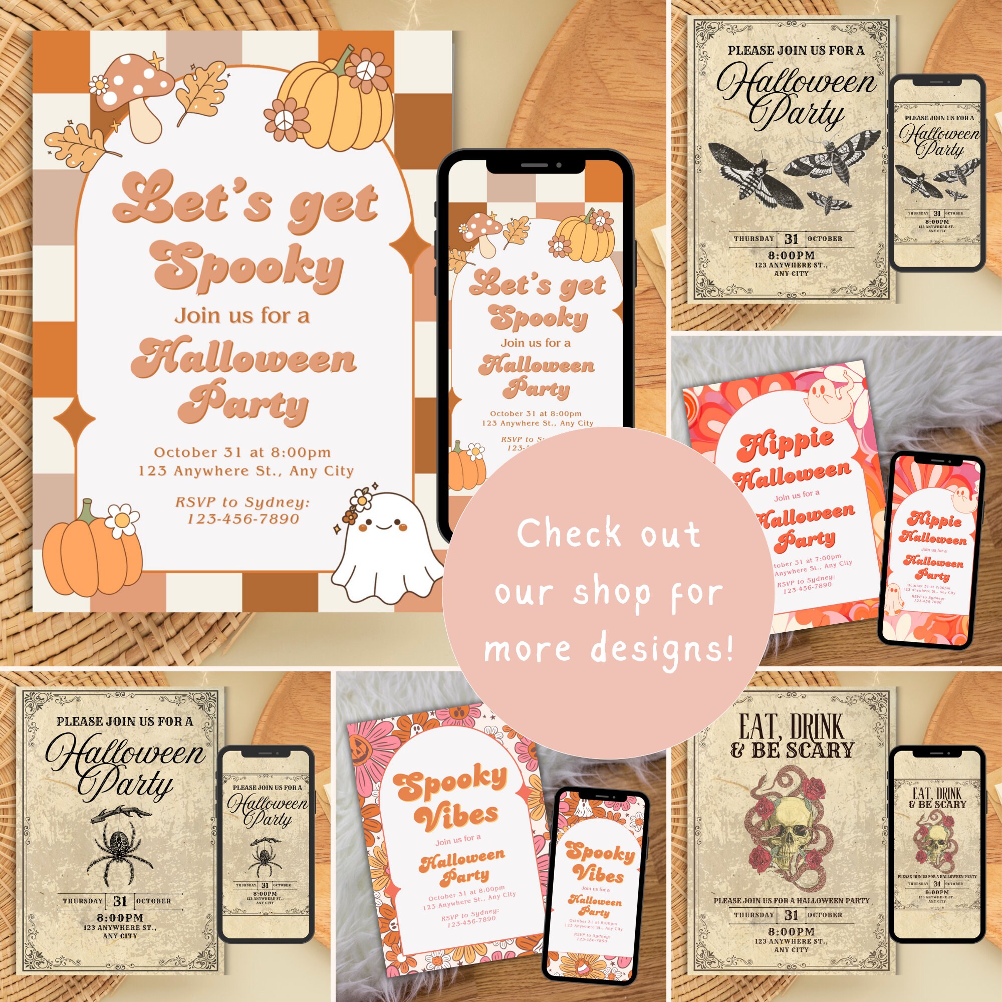 Vintage Spider Halloween Party Invitation, Editable Adult Halloween ...