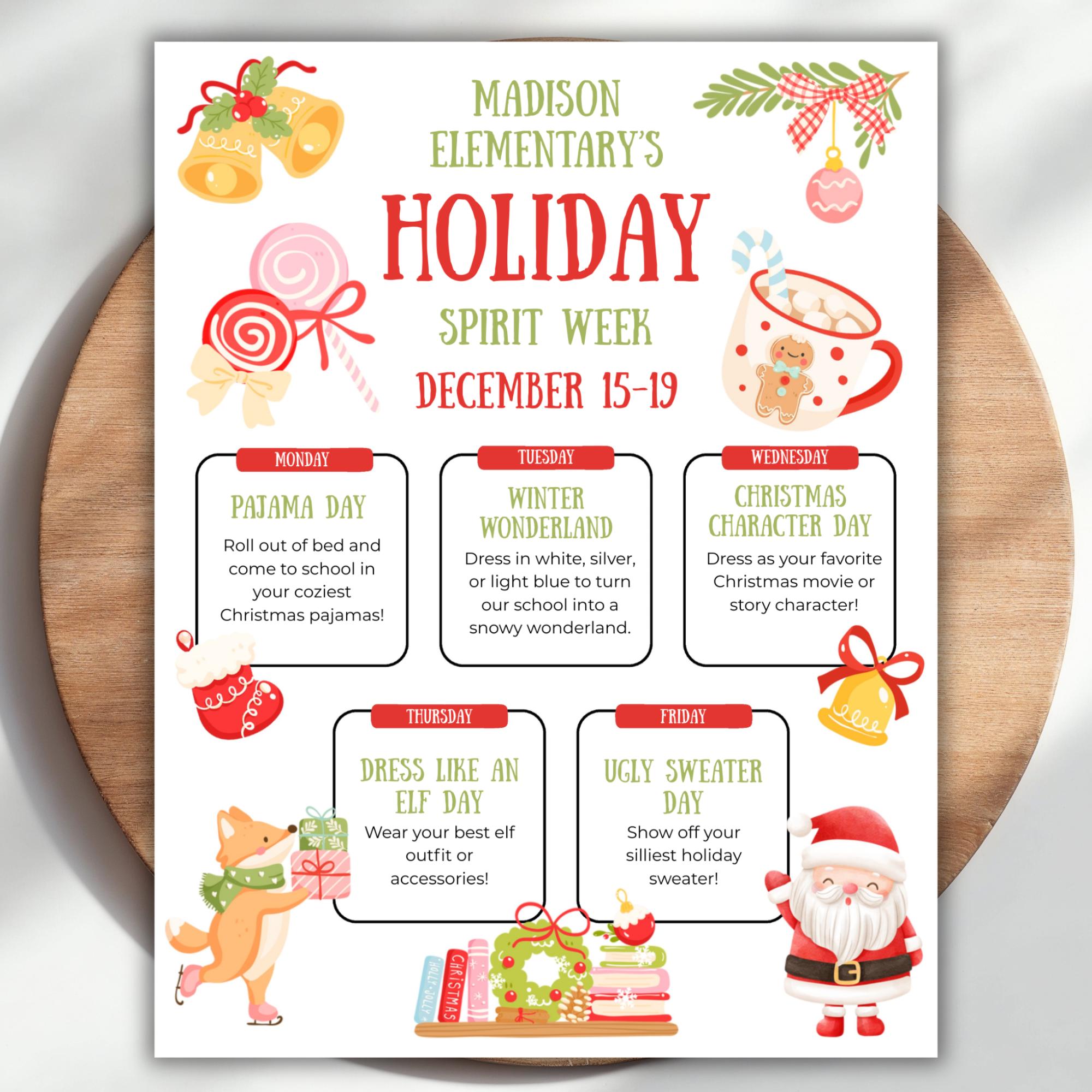 Christmas Spirit Week Flyer, Editable School Event Itinerary ...