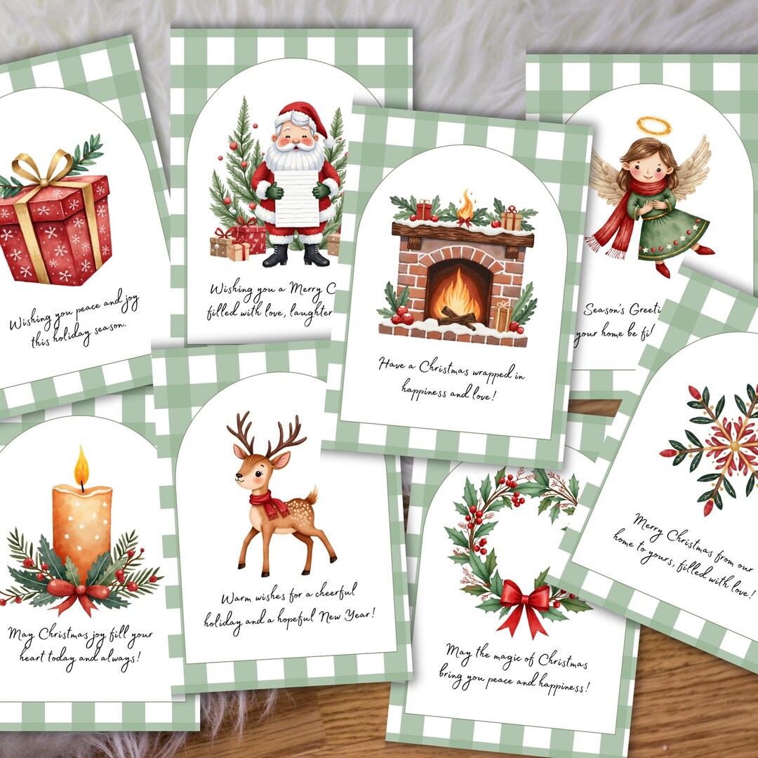 Printable Classic Christmas Card Set, Holiday Cards for Friends and ...