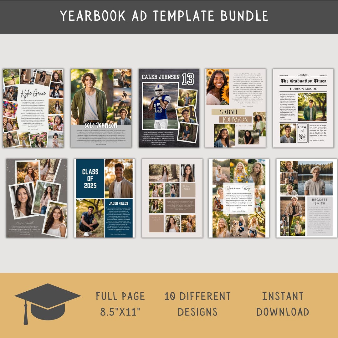 Senior Yearbook Ad Template Full Page Bundle: Photo Collage Tribute ...