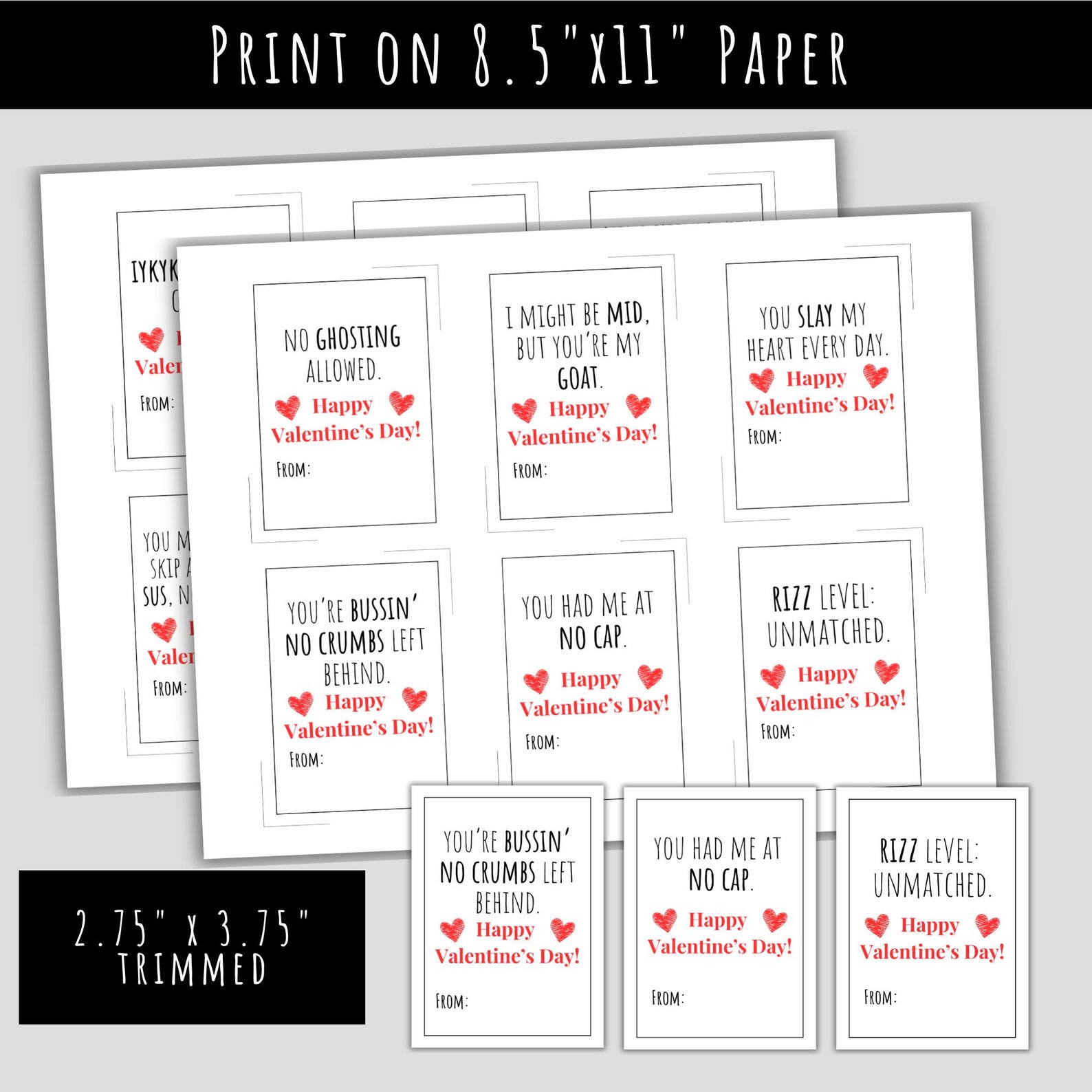 Printable Gen Z Valentines Day Cards, Teen Slang Valentine Cards, Funny ...