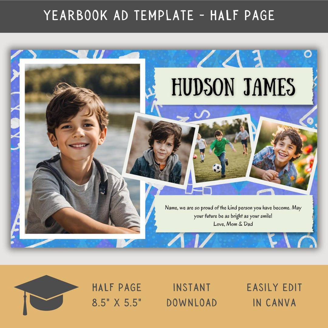 Elementary School Yearbook Ad Template: Half Page Photo Collage (canva ...