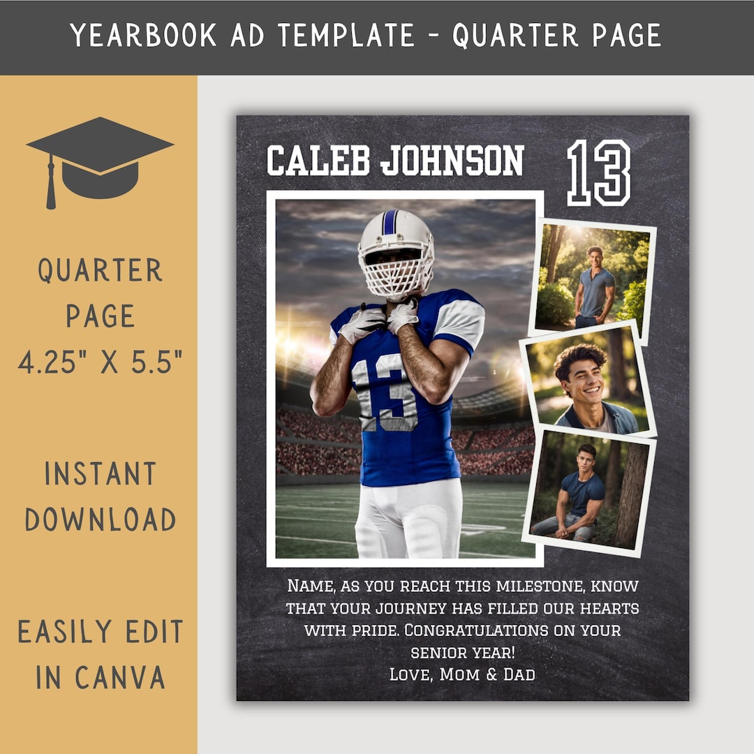 Quarter Page Senior Yearbook Ad Template Football, Editable Yearbook Ad ...