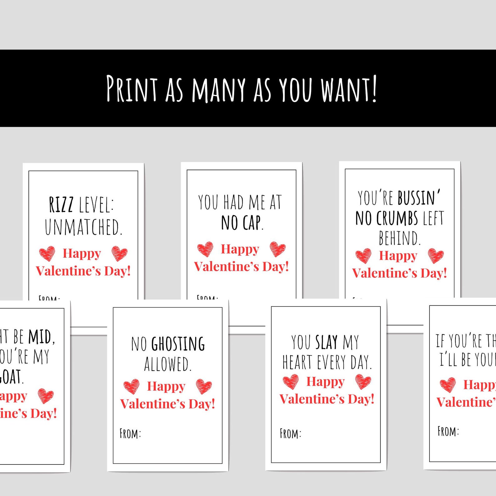 Printable Gen Z Valentines Day Cards, Teen Slang Valentine Cards, Funny ...