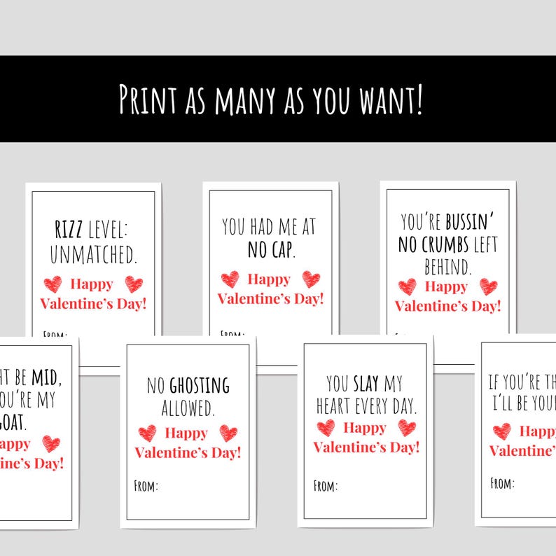 Printable Gen Z Valentines Day Cards, Teen Slang Valentine Cards, Funny ...