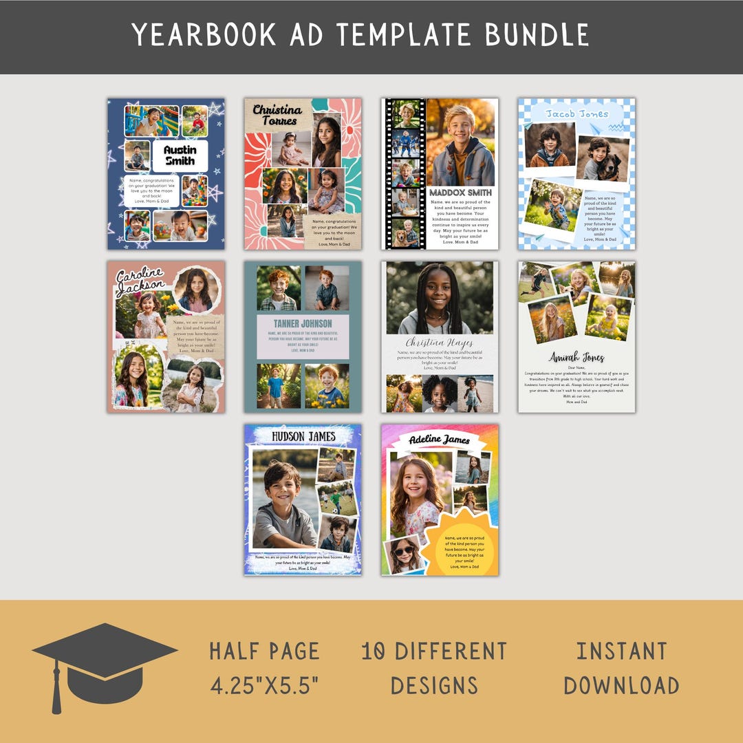 Elementary School Quarter Page Yearbook Ad Template Bundle, Yearbook Ad ...