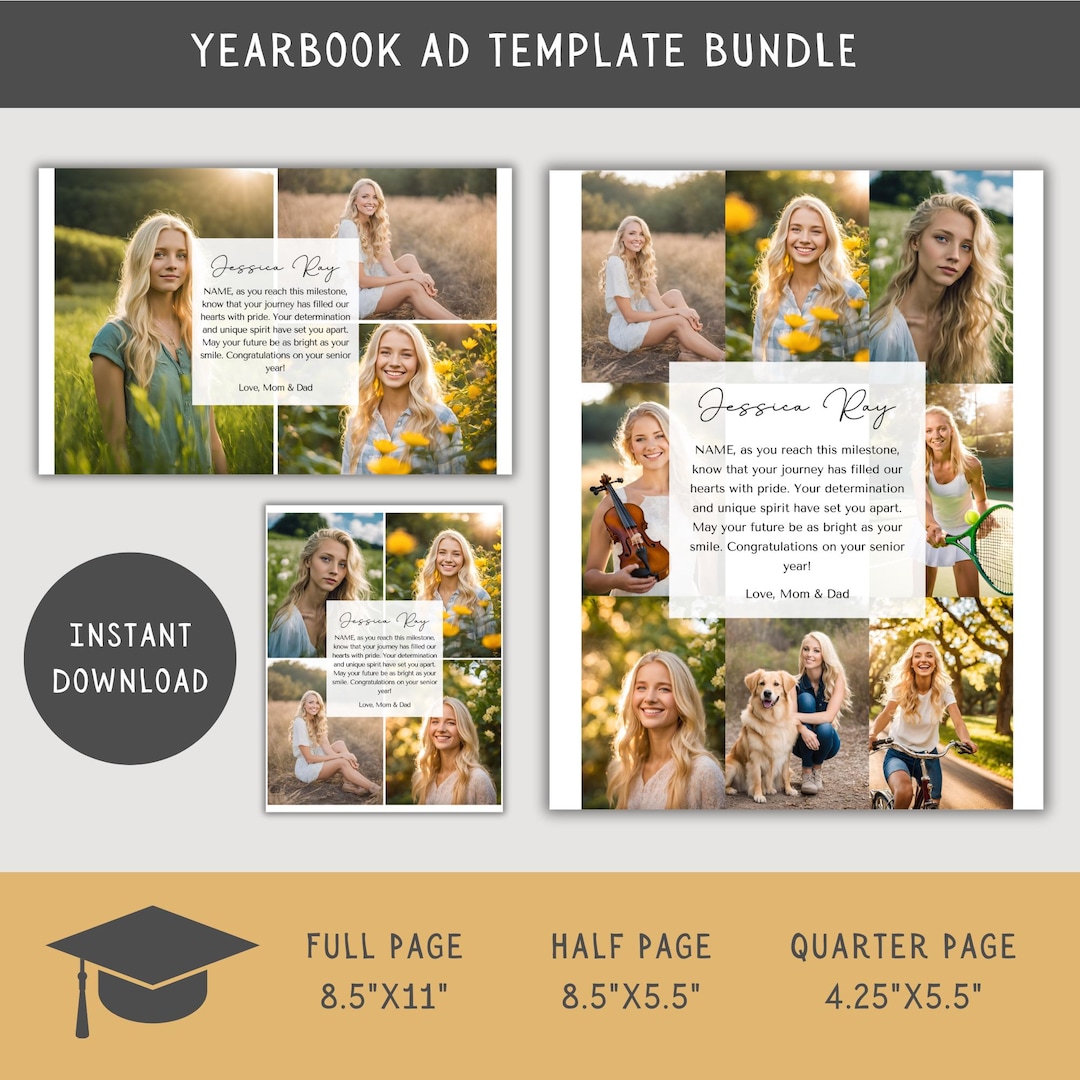 High School Senior Yearbook Ad Template, Full Page Yearbook Ad Layout ...