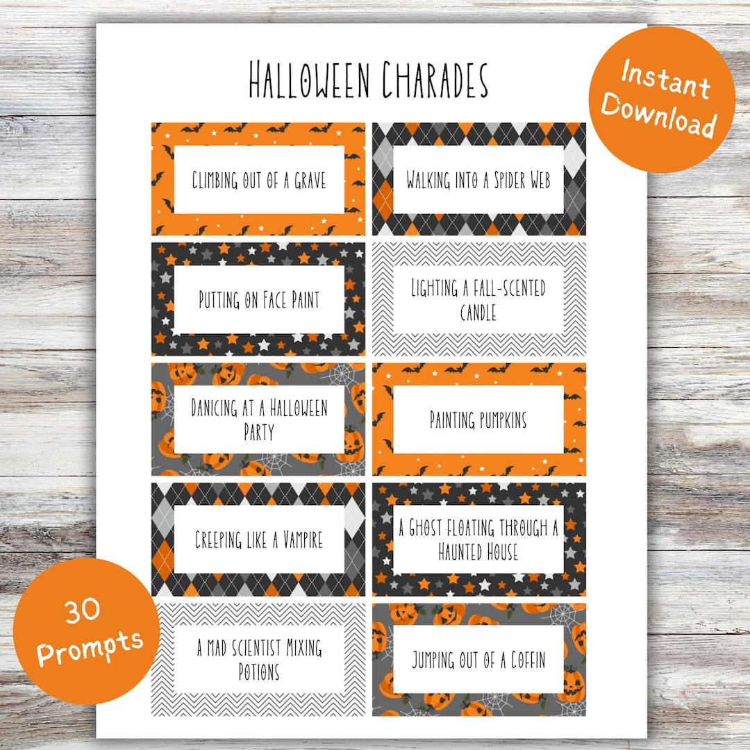 Printable Halloween Charades for Kids, Halloween Activity for Kids and ...