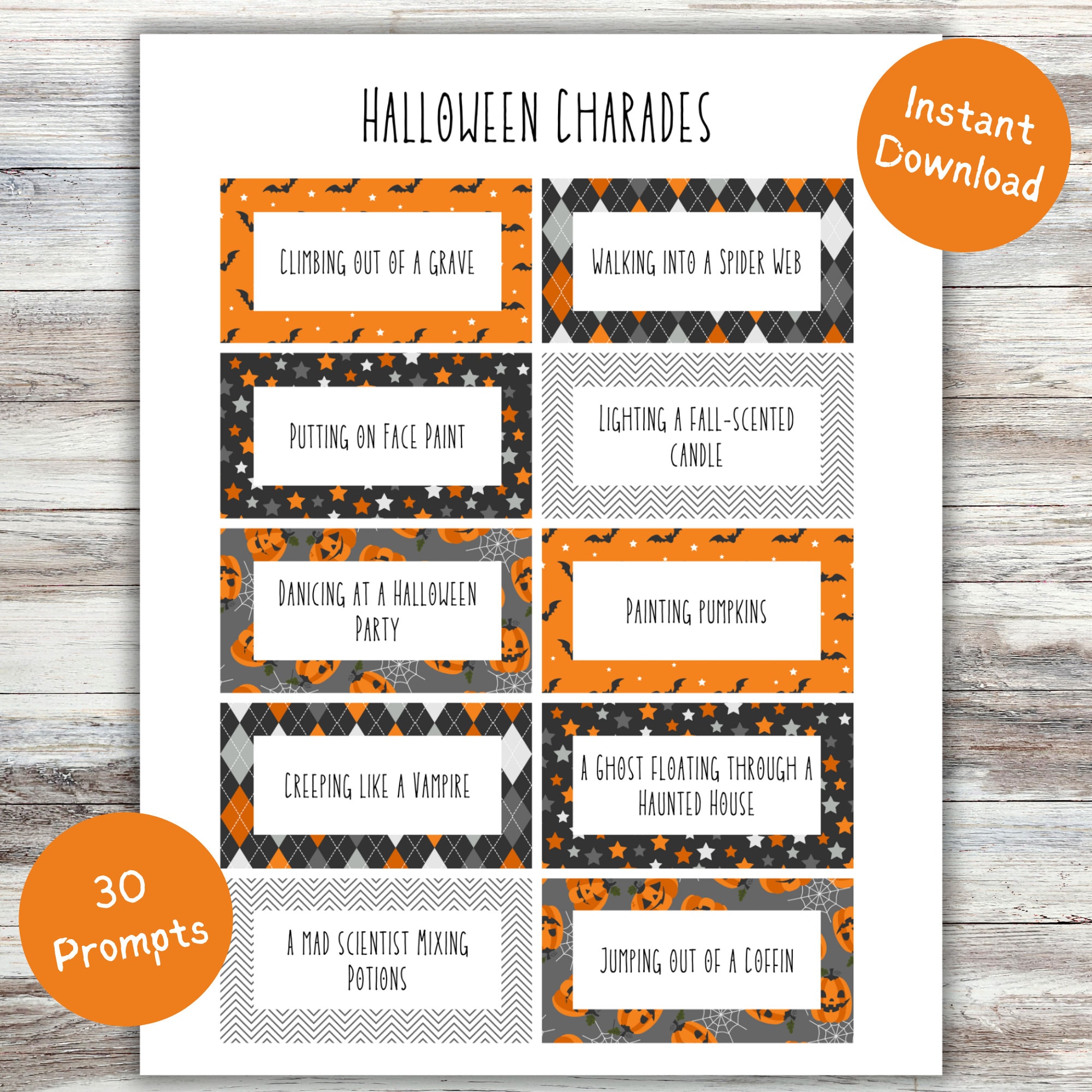 Printable Halloween Charades for Kids, Halloween Activity for Kids and ...
