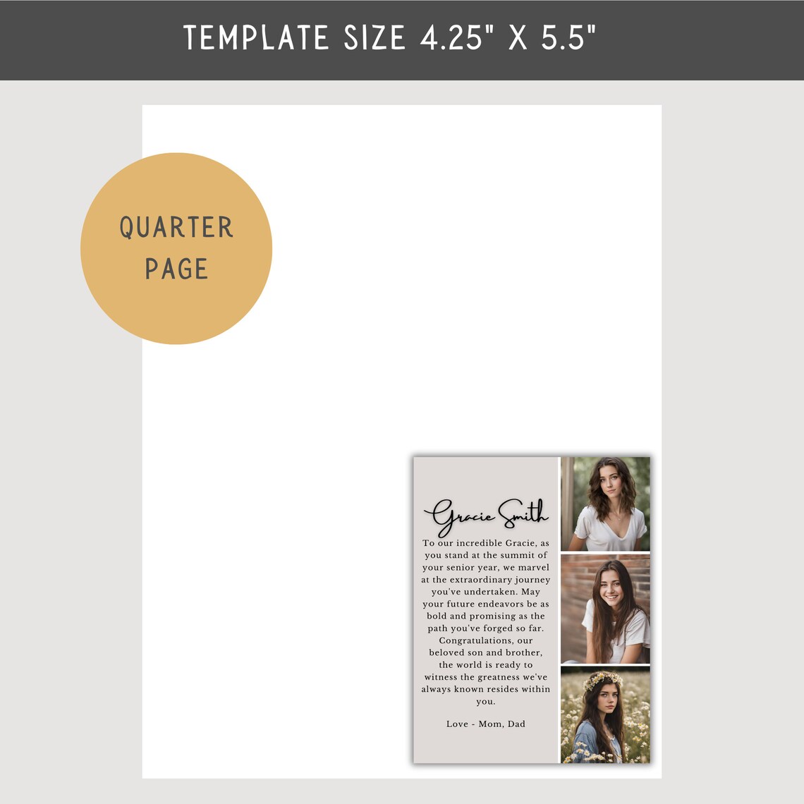 Quarter Page Senior Yearbook Ad Template, Editable Yearbook Ad Layout ...