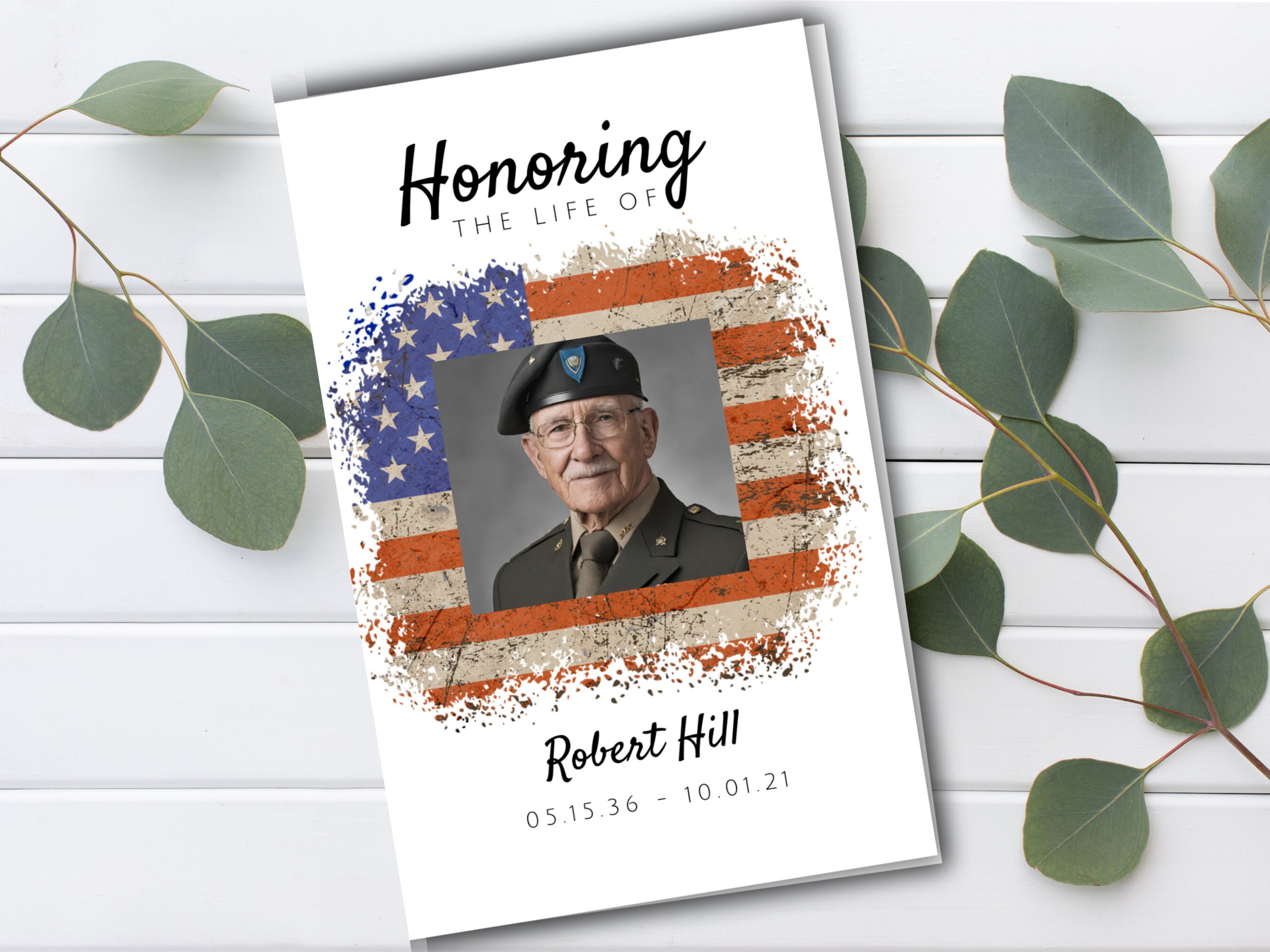 Veteran Funeral Program Template, Printable Funeral Template American ...