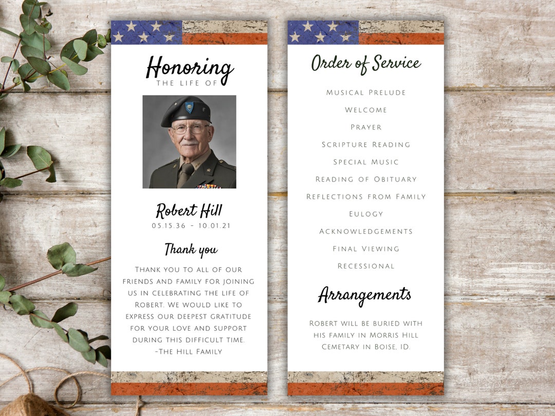 Veteran Funeral Program Template, Printable Funeral Template American ...