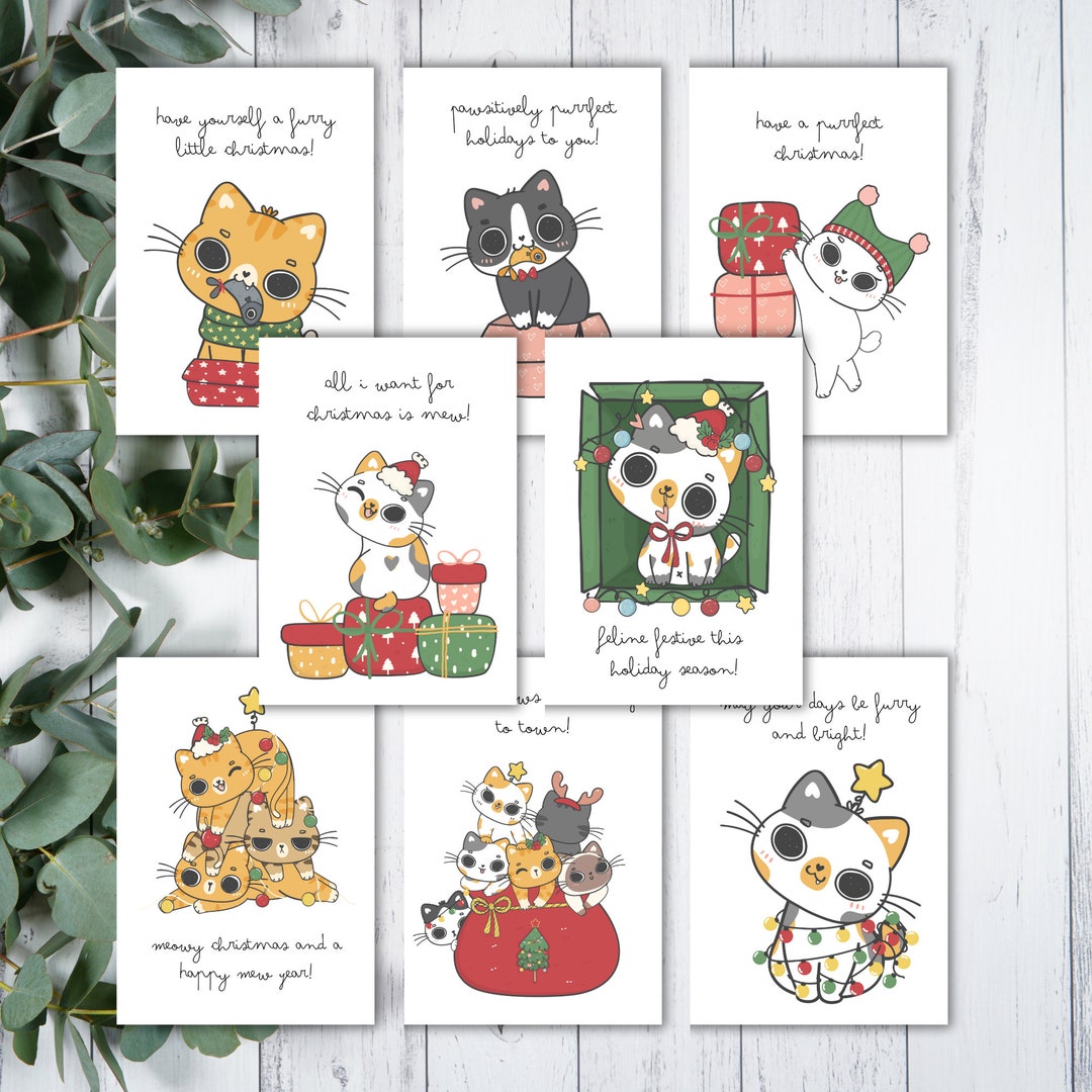 Printable Funny Cat Christmas Cards, Cat Holiday Greeting Cards ...