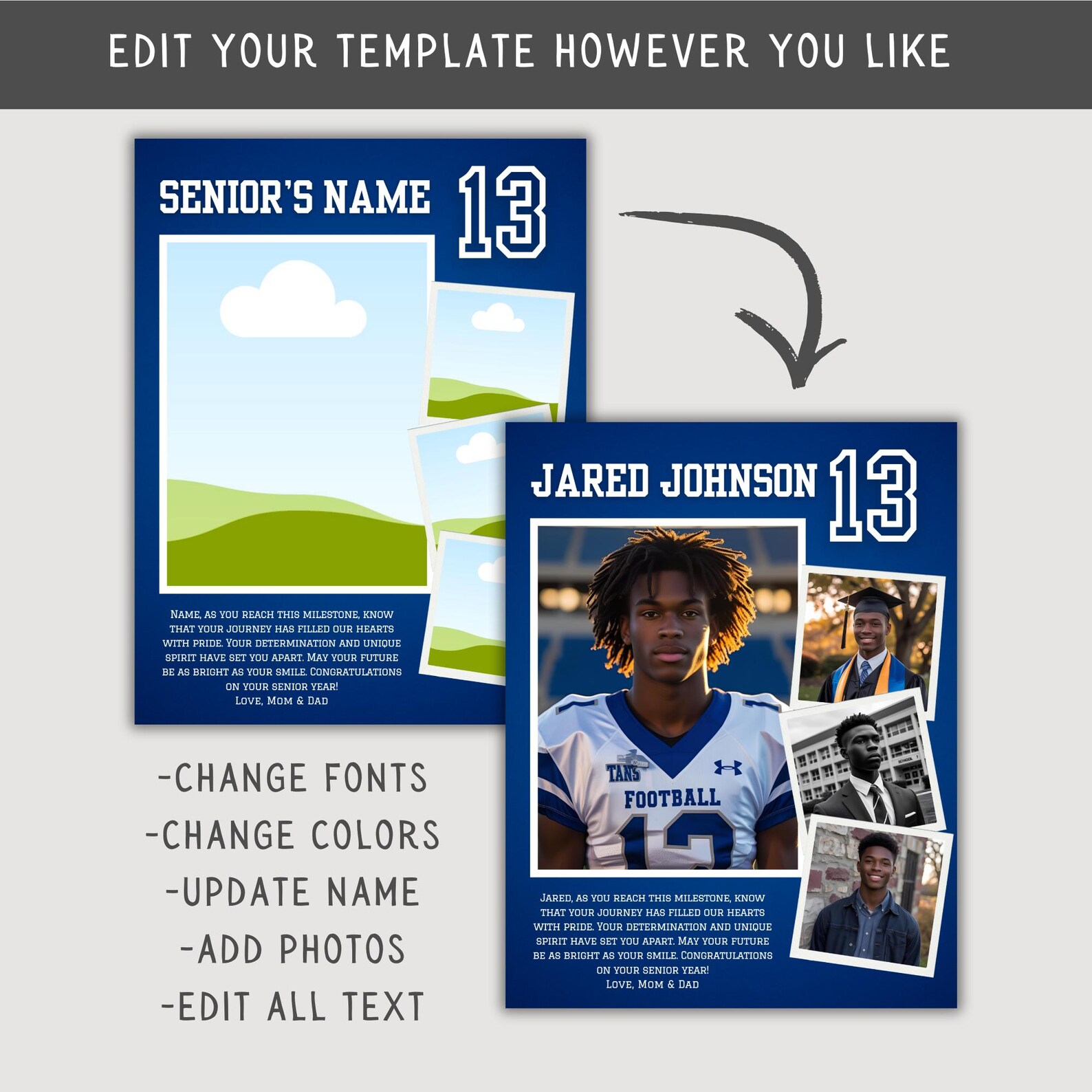 High School Senior Yearbook Ad Football Template, Full Page Yearbook Ad ...