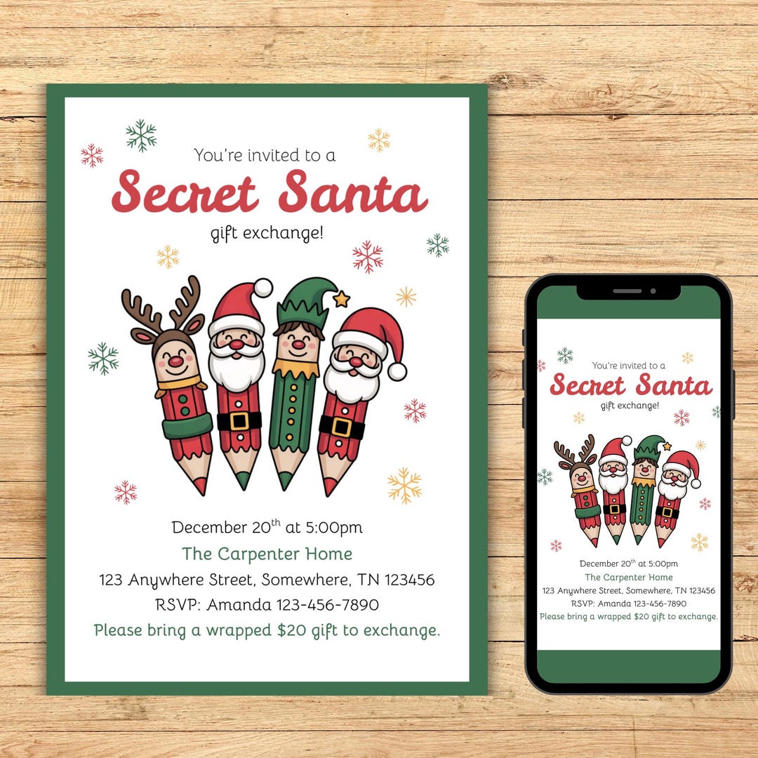 Secret Santa Christmas Party Invite Bundle, Christmas Party Gift ...
